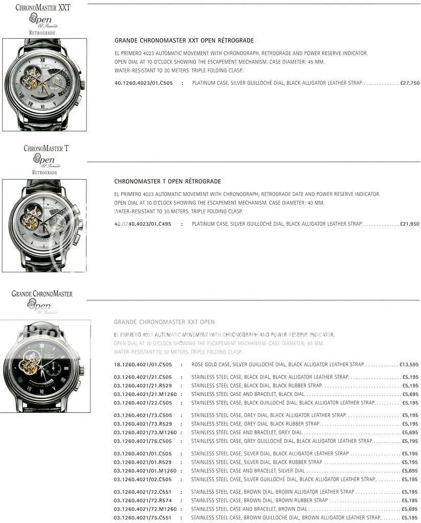 zenith msrp list.... | WatchUSeek Watch Forums