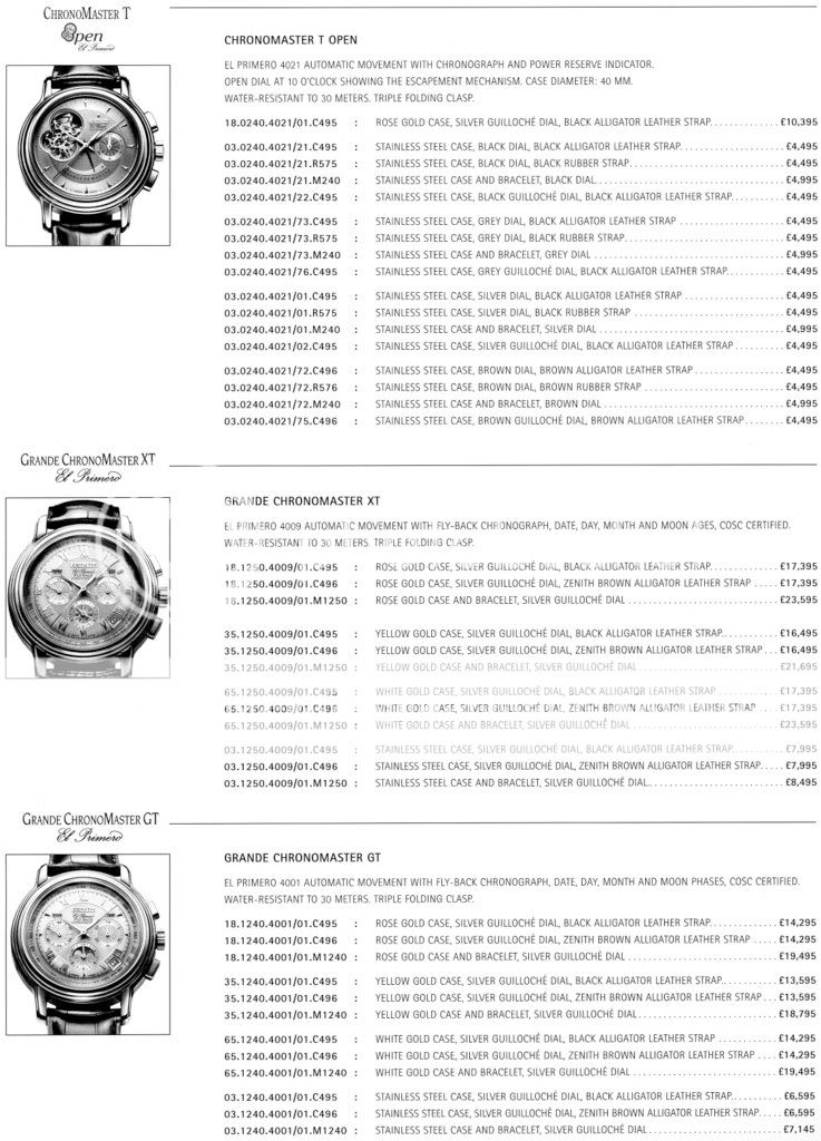 zenith msrp list.... | WatchUSeek Watch Forums